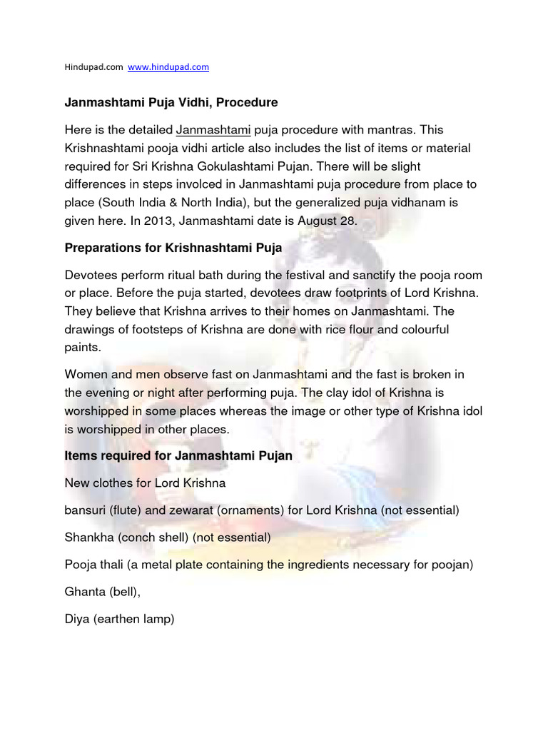 Janmashtami Puja Vidhi Procedure of Gokulashtami | PDF | Hindu Worship