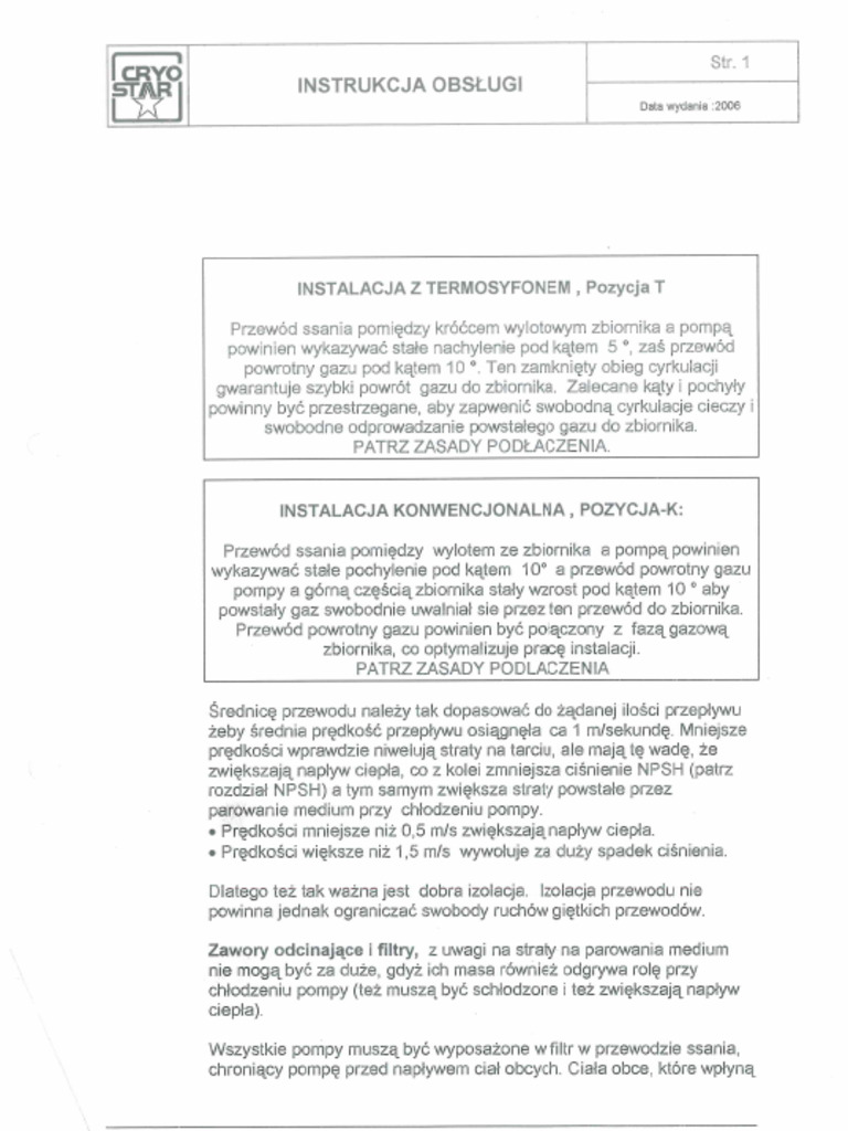 Instrukcja Obsługi Pompy Cyrostar | PDF