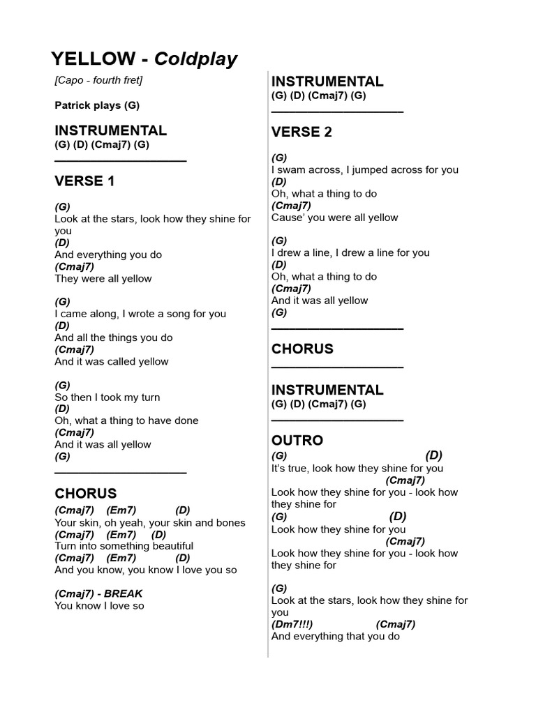YELLOW - Coldplay | PDF | Song Structure | Musicology