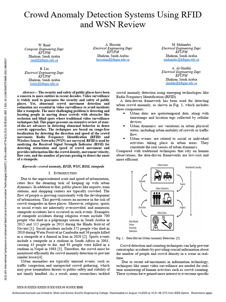 Crowd Anomaly Detection Systems Using RFID and WSN Review | PDF | Wireless Sensor Network ...