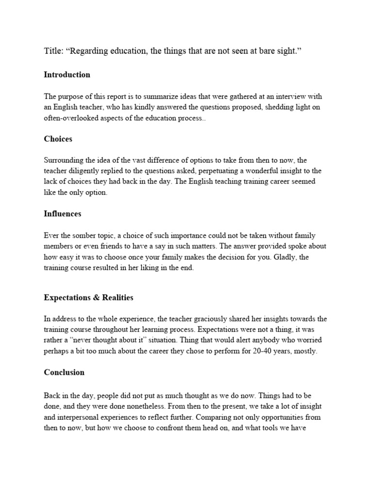 Report On Teacher's Interview | PDF