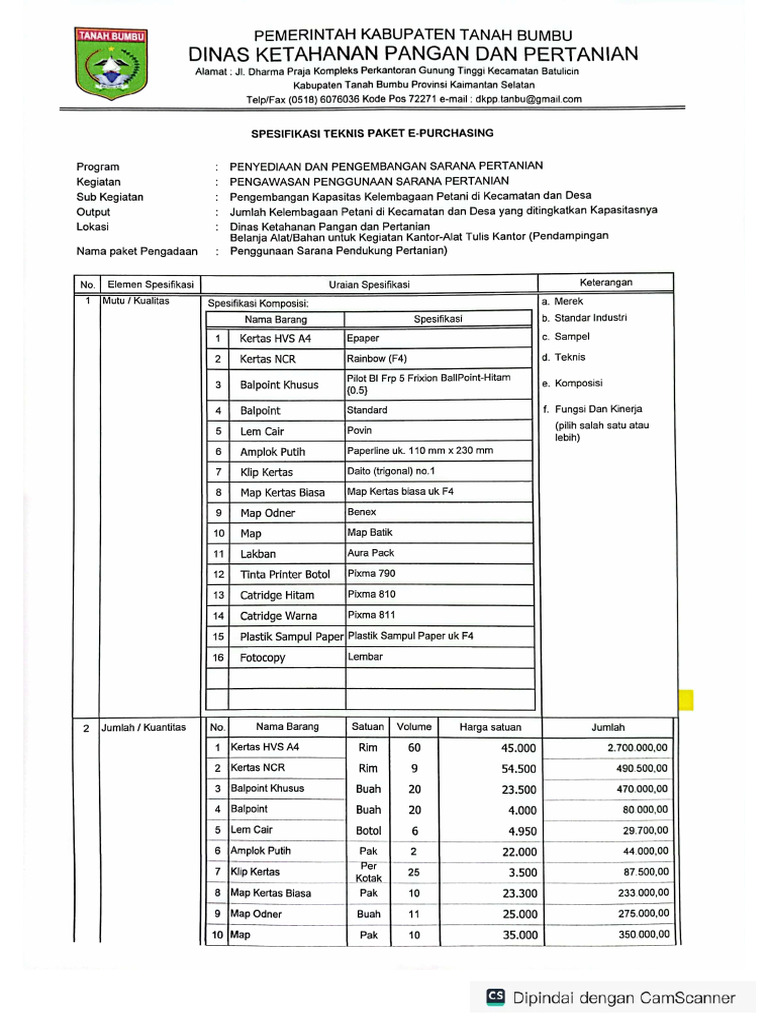 Spesifikasi Teknis Paket E-Purchasing | PDF