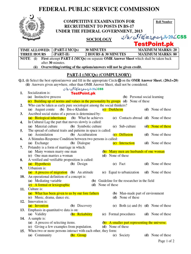 CSS 2013 Sociology Exam Paper | PDF | Sociology | Science