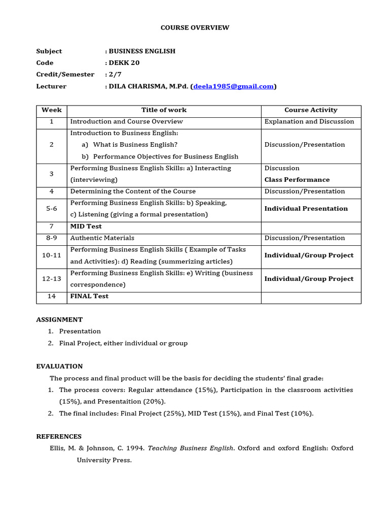 Course Overview | PDF | English Language | Learning