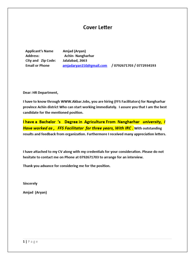 Amjad CV For The Position of Facilititor Kot | PDF | Business