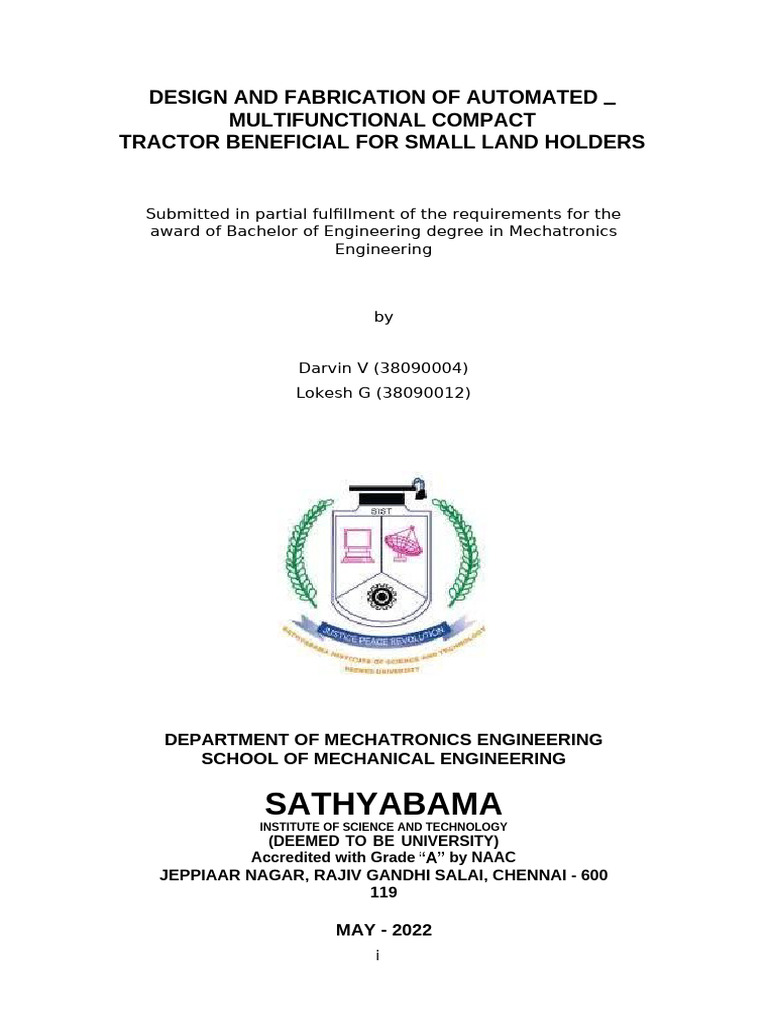 1822-Batch 12 Project Report | PDF | Electric Motor | Tractor