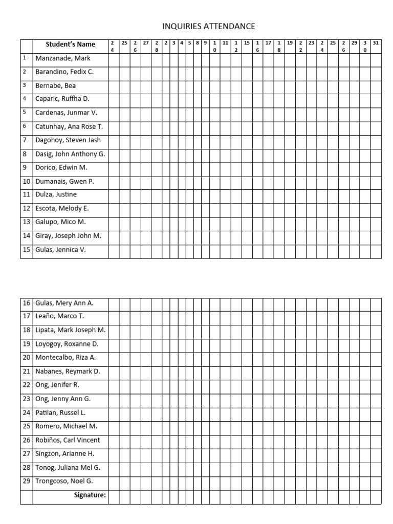 Student Attendance Inquiries List | PDF