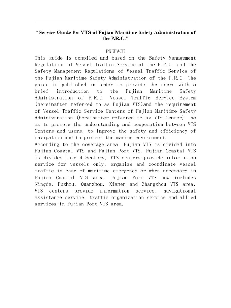 VTS Guide English Version Issued by Fujian MSA 1 | PDF | Maritime Pilot | Ships