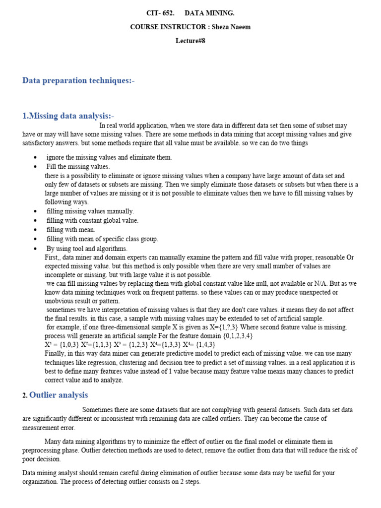 Lecture 8 Data Prepration Techniques | PDF | Outlier | Quartile