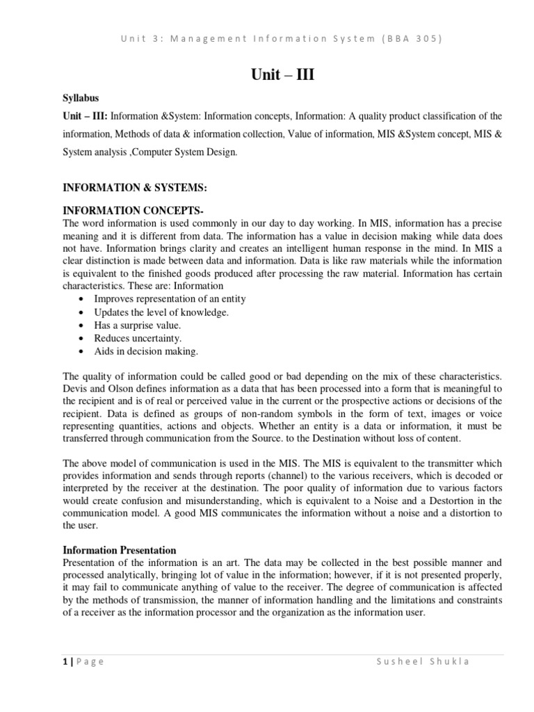 Unit 3 Mis Bba-305 Notes | PDF | System | Information