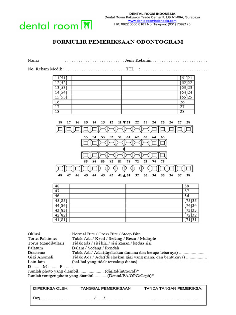 Form Odontogram Dentalroom | PDF