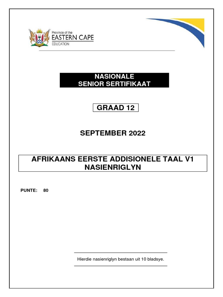 Afrikaans Fal P1 GR12 Memo Sept2022 | PDF