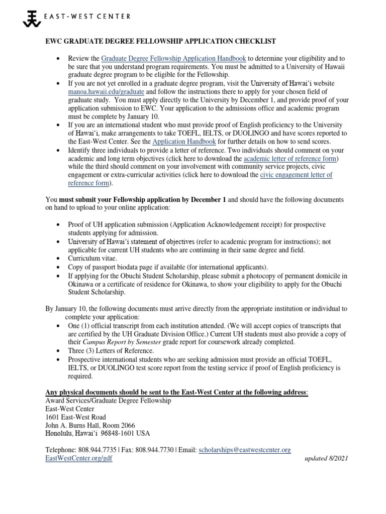 2022 Graduate Degree Fellowship application checklist (1) | PDF