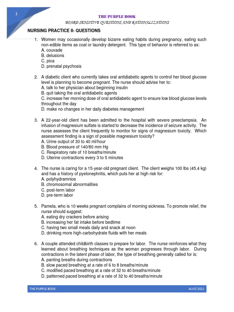 Nursing Practice Ii - Questions | PDF | Childbirth | Pregnancy