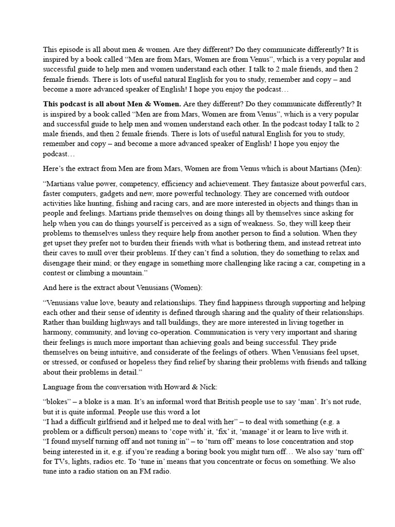 Men Vs Women (Conversation & Vocabulary) | PDF | Language Arts ...