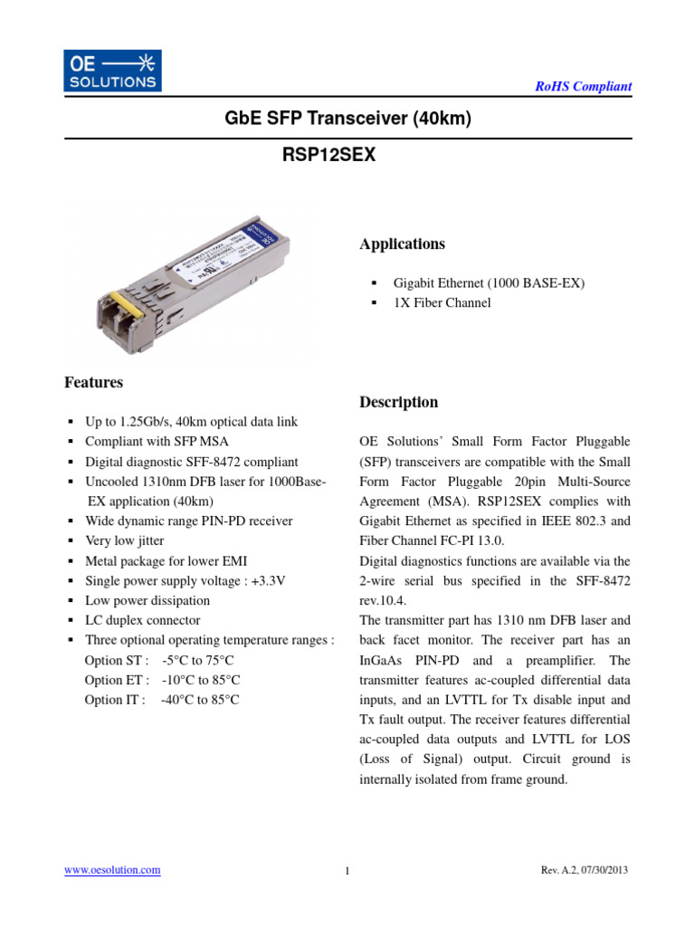 RSP12SEX 40km Rev.A - .2 07302013 | PDF | Electronics | Electrical Engineering