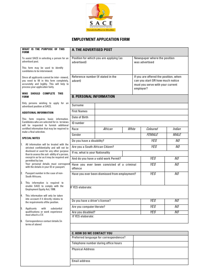SACE Employment Application Guide | PDF | Justice | Crime & Violence