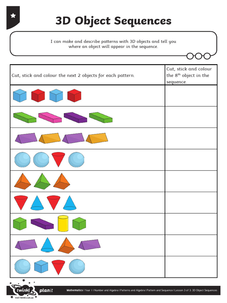 Activity Sheet 3D Object Sequences | PDF | Sequence | Mathematical Structures