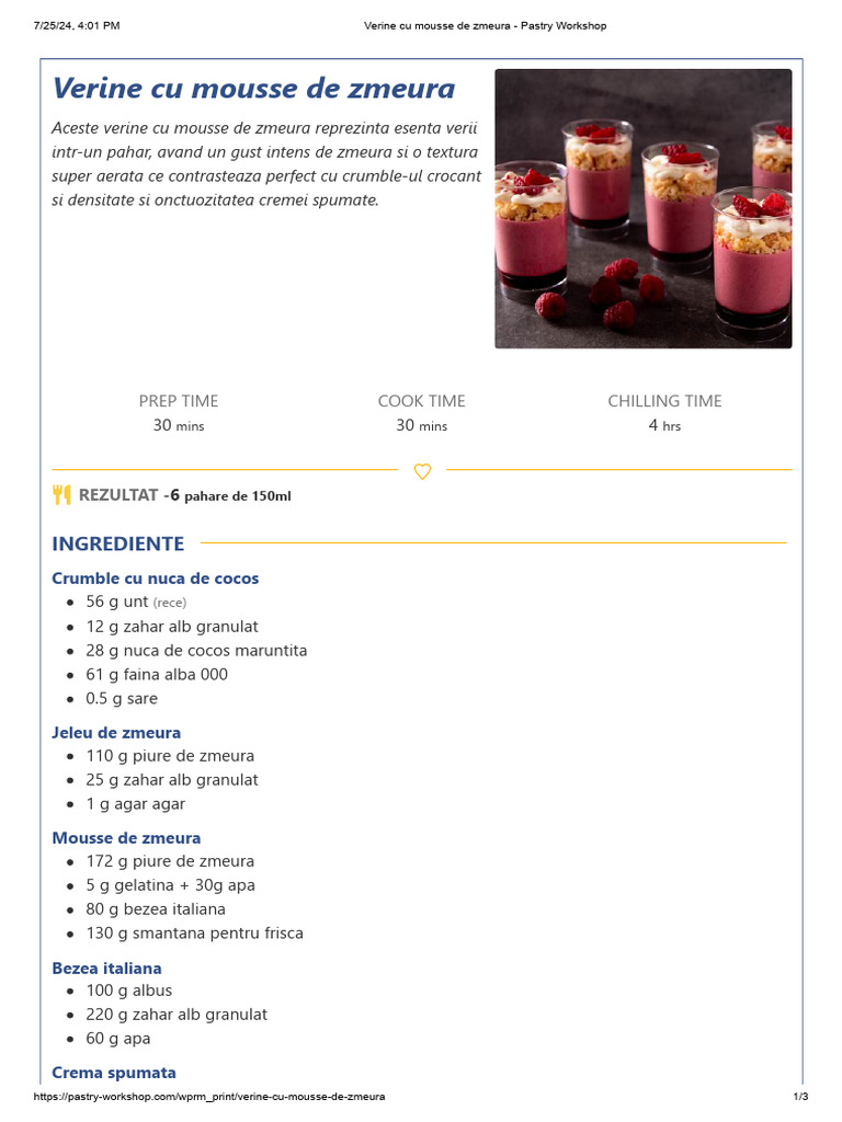 Verine Cu Mousse de Zmeura | PDF