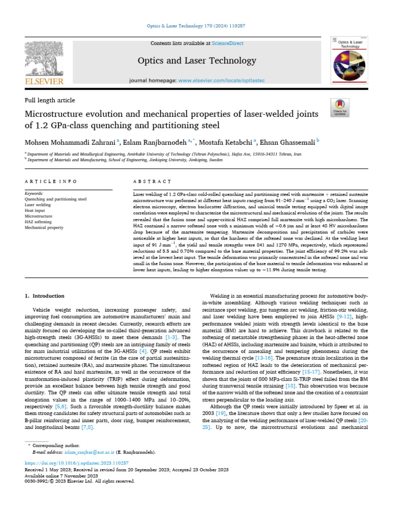 Microstructure Evolution and Mechanical Properties of Laser-Welded ...