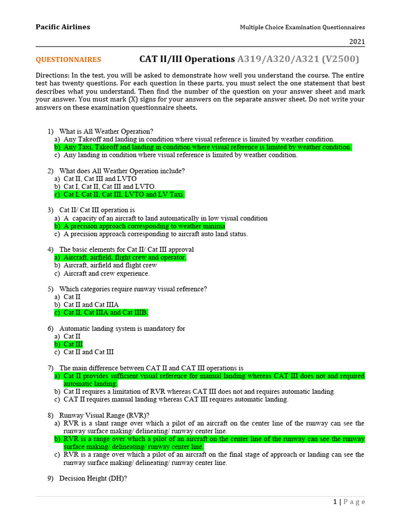 CAT II/III Operations Exam Guide | PDF | Aircraft | Aviation