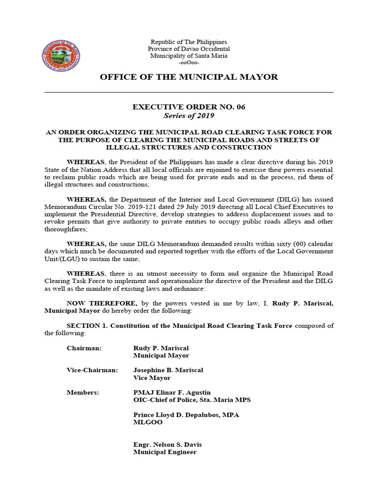 Executive Order Road Clearing | PDF | Public Law | Justice