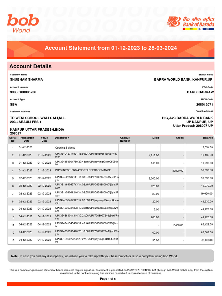 XXXXXXXXXX5738 - 20240328 Harshit | PDF | Debits And Credits | Cheque