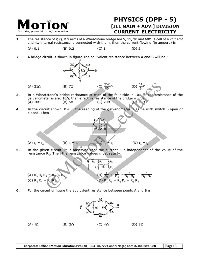 DPP-5 Current Ques. @motion Lectures | PDF | Applied And Interdisciplinary Physics | Electrical ...