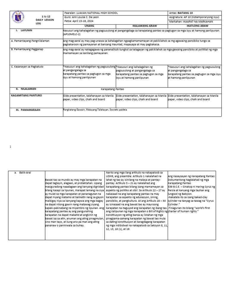 Q4 - DLL - AP10 - WK2 Module 2 | PDF