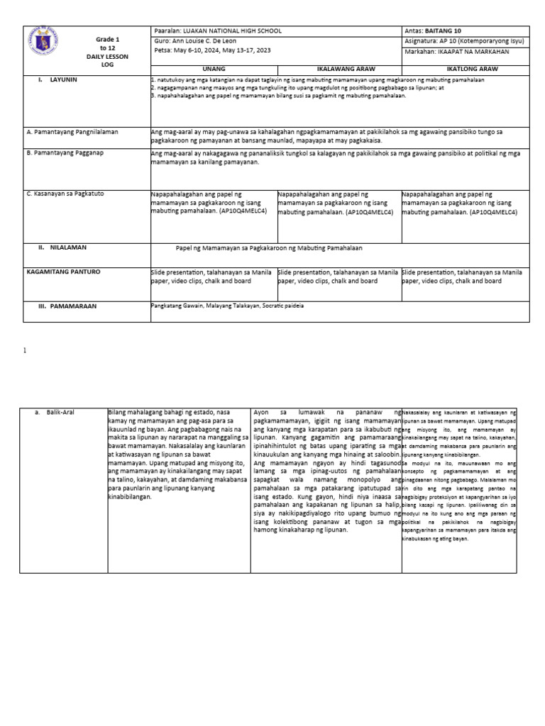 Q4 - DLL - AP10 - WK4 Module 4 | PDF