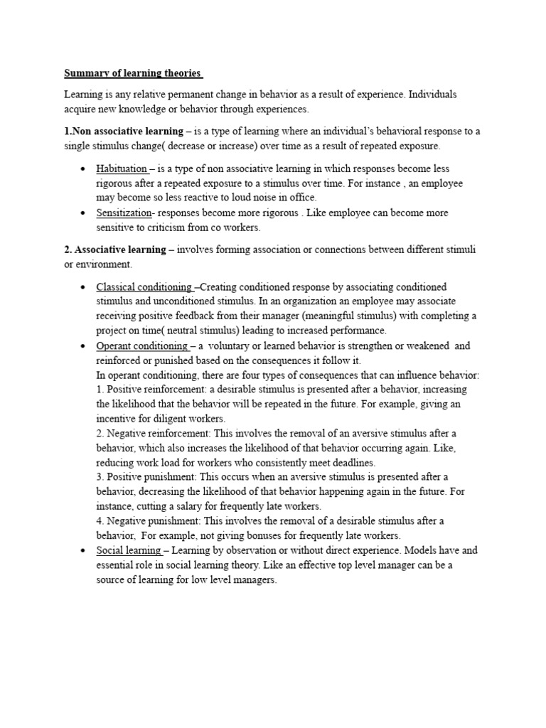 Summary of Learning Theory | PDF | Learning | Classical Conditioning