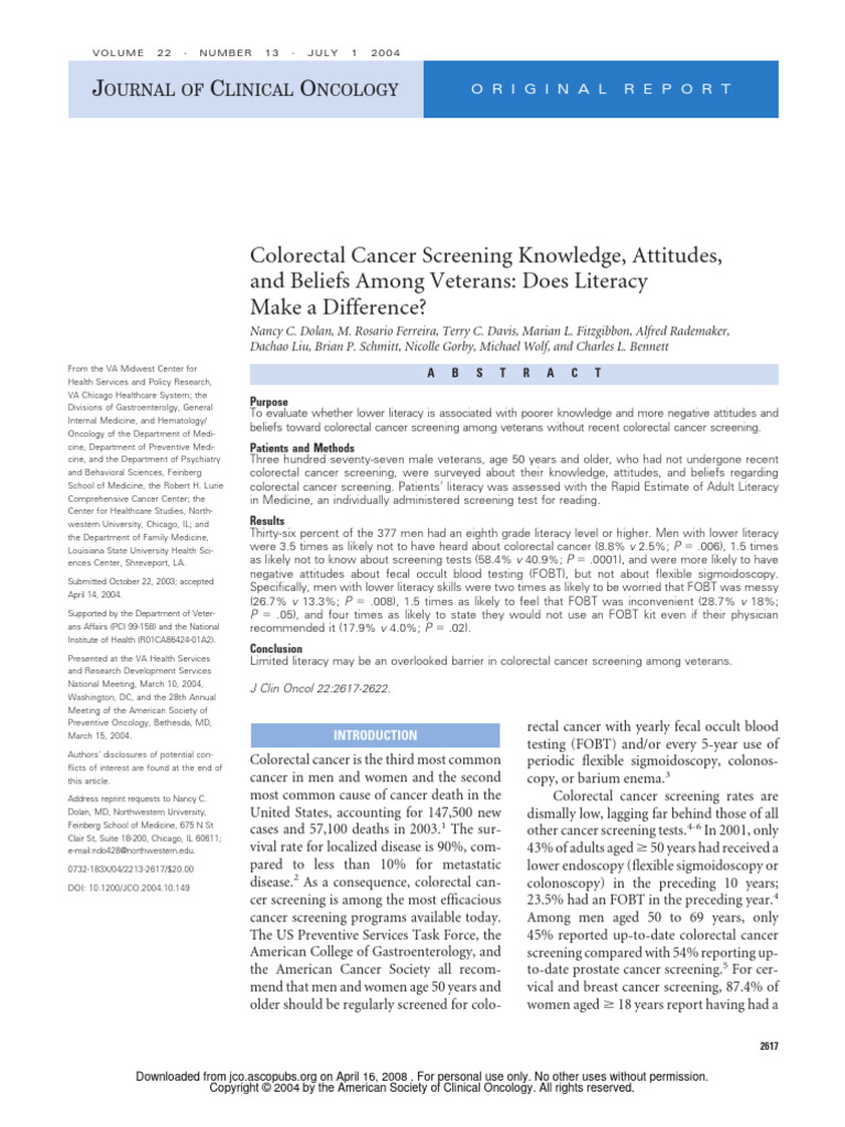 crc screening barrier in older pop | PDF | Colorectal Cancer | Veterans Health Administration