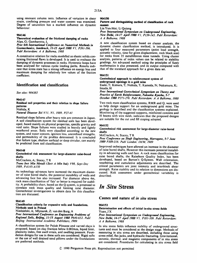 Geotechnical Approach To Reinforcement System To Underground Ope 1990 ...