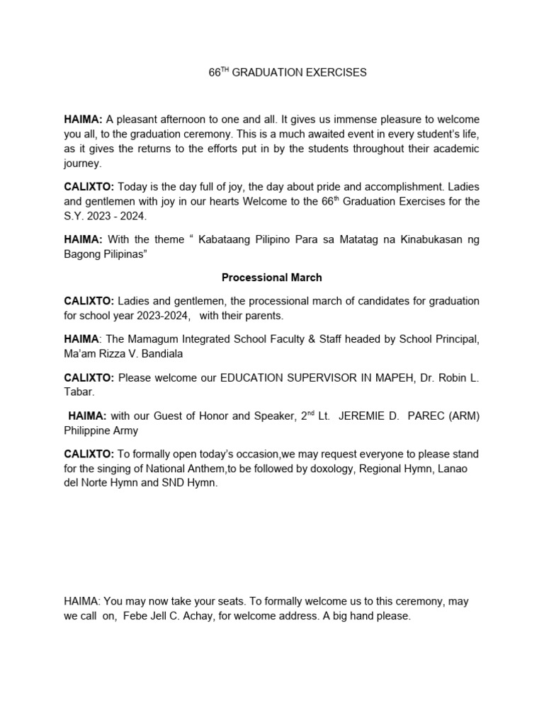 Graduation Script 2024 | PDF