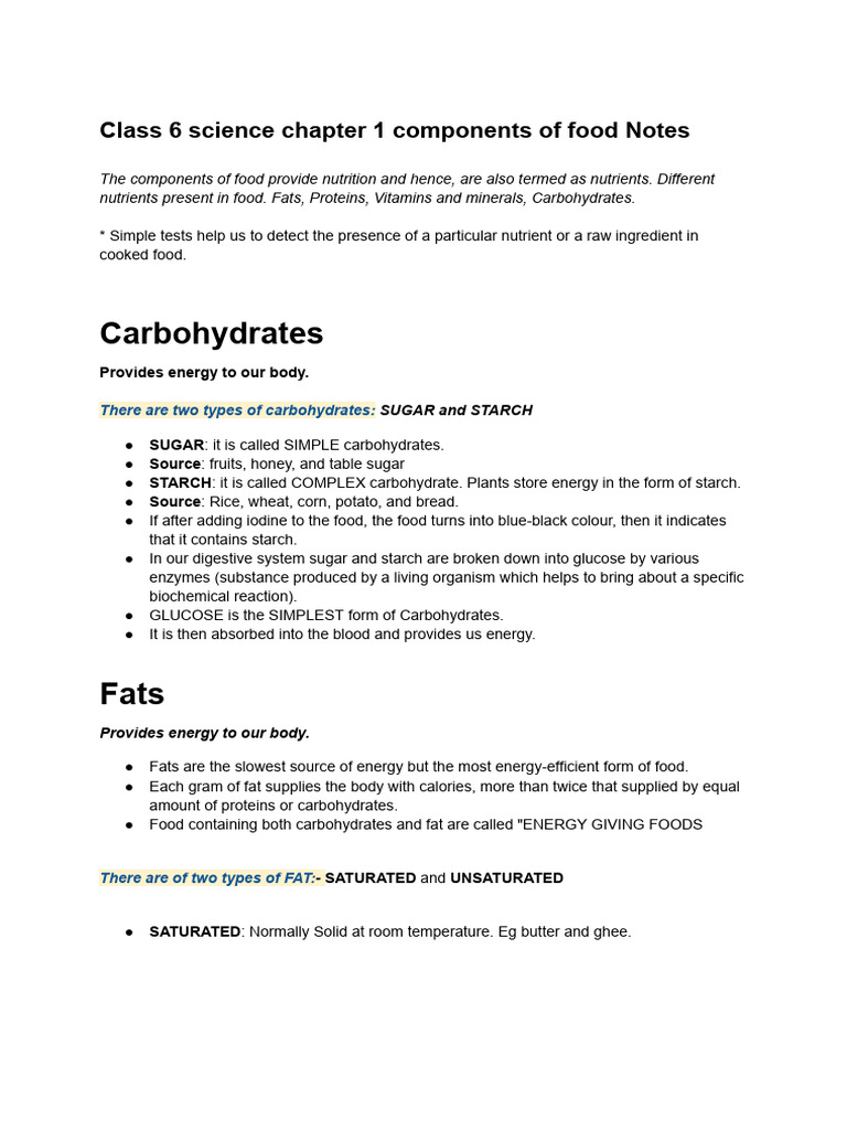 Class 6 science Lesson 1 components of food | PDF | Foods | Nutrients