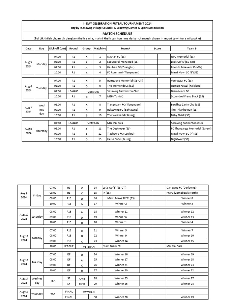 Matches Schedule | PDF