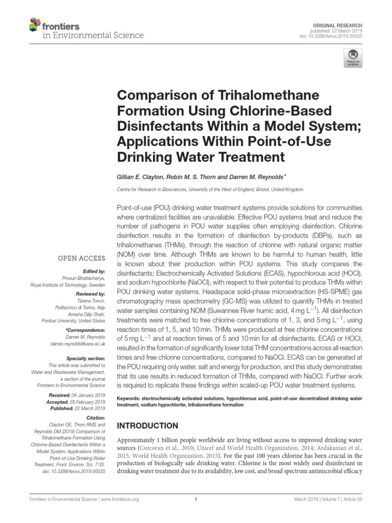 Comparison of Trihalomethane Formation U | PDF | Chlorine | Drinking Water