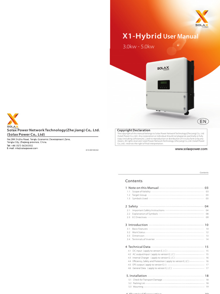 Solax Inverter Datasheet X1 Hybrid Single Phase Gen3 User Manual | PDF ...