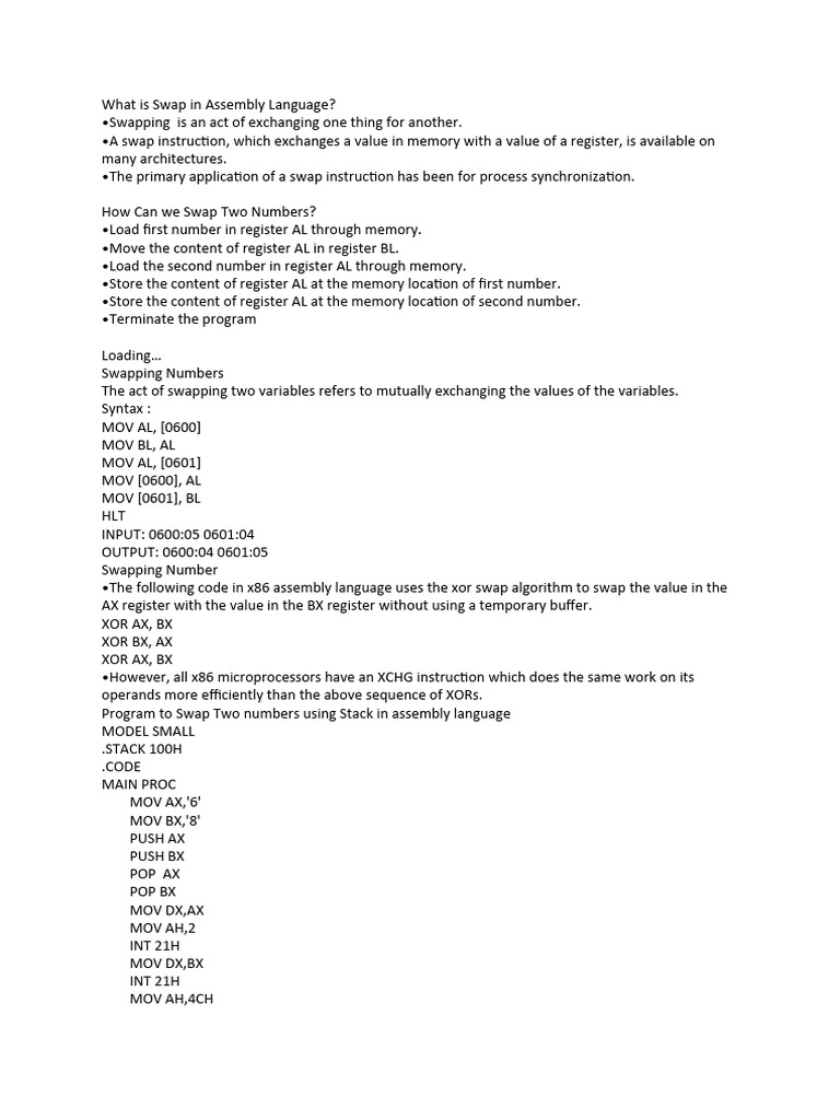 Assembly Language Swap Techniques | PDF