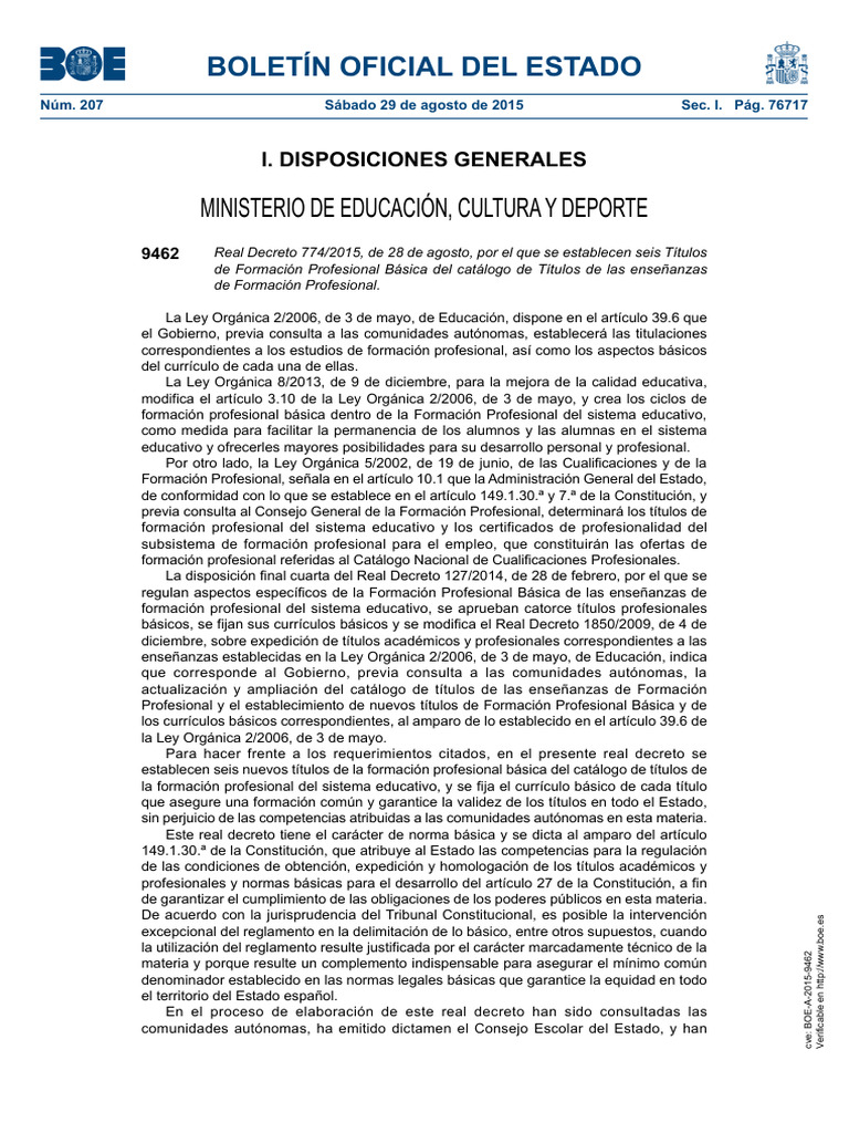Disposición 9462 Del BOE Núm | PDF | Panes | Plan de estudios Disposición 9462 Del BOE Núm | PDF | Panes | Plan de estudios