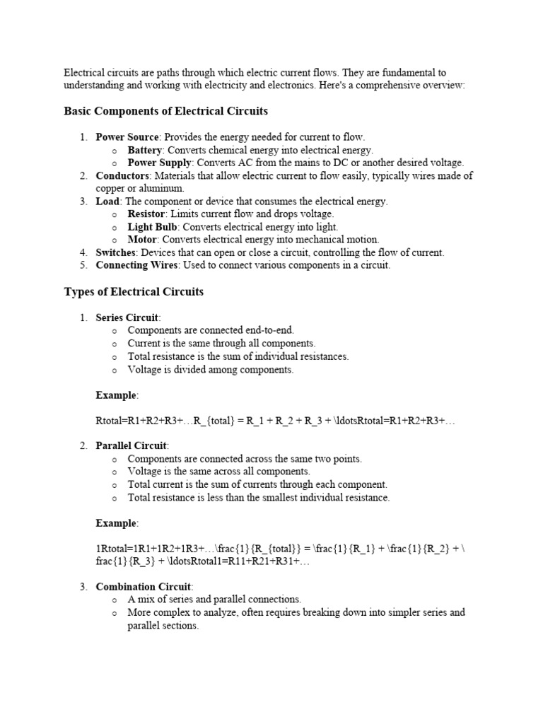 Overview of Electrical Circuits Basics | PDF | Series And Parallel ...