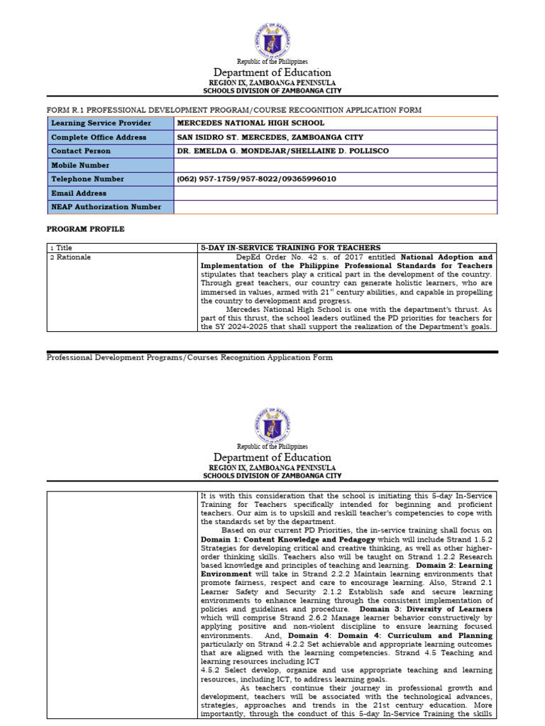 INSET FORM-R.1-Professional-Development-Program-Application-Form | PDF | Learning | Educational ...