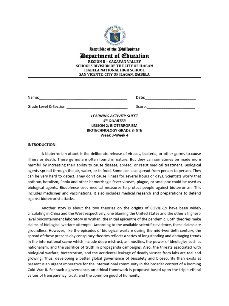 Understanding Bioterrorism Risks and Responses | PDF | Bioterrorism ...