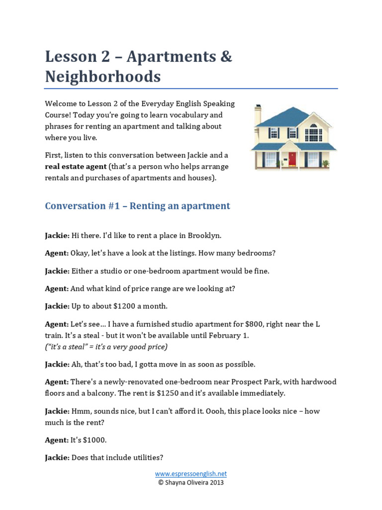 Lesson 02 - Apartments and Neighborhoods | PDF | Apartment | Home