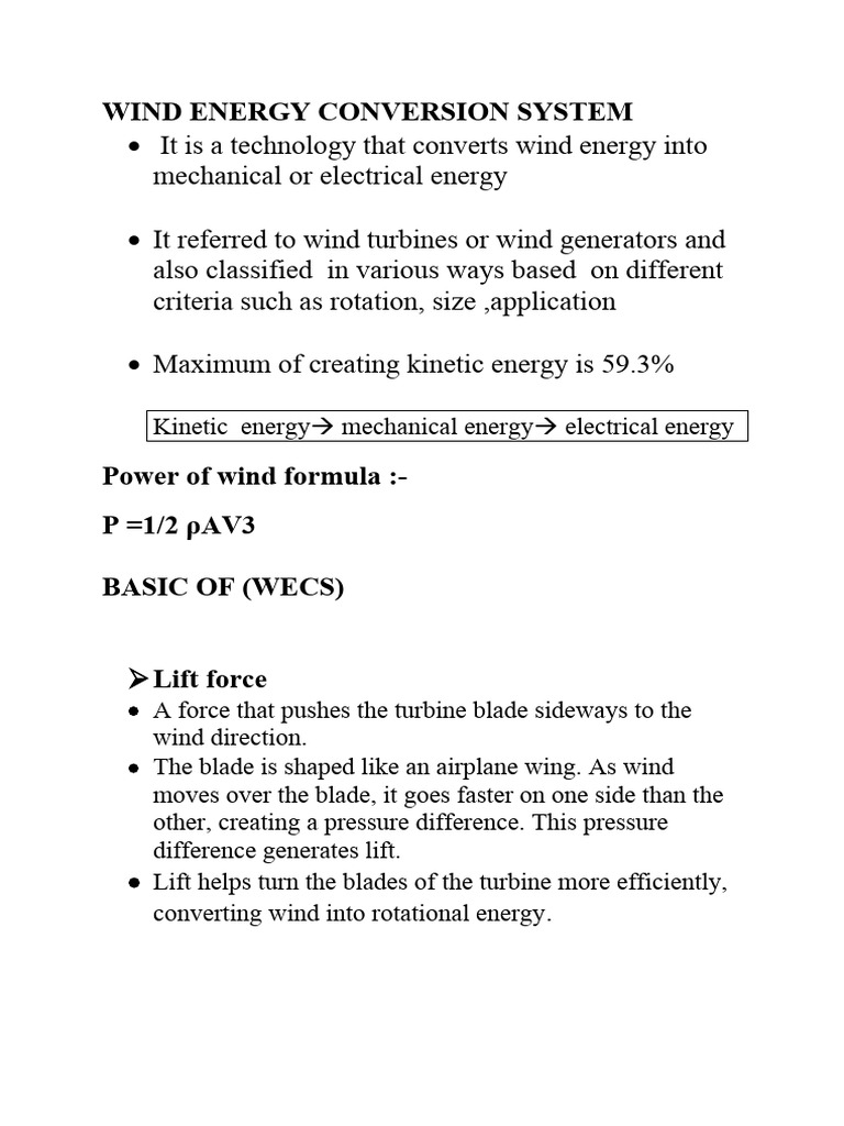 Wind Energy Conversion System (Wecs) | PDF | Wind Power | Wind Turbine