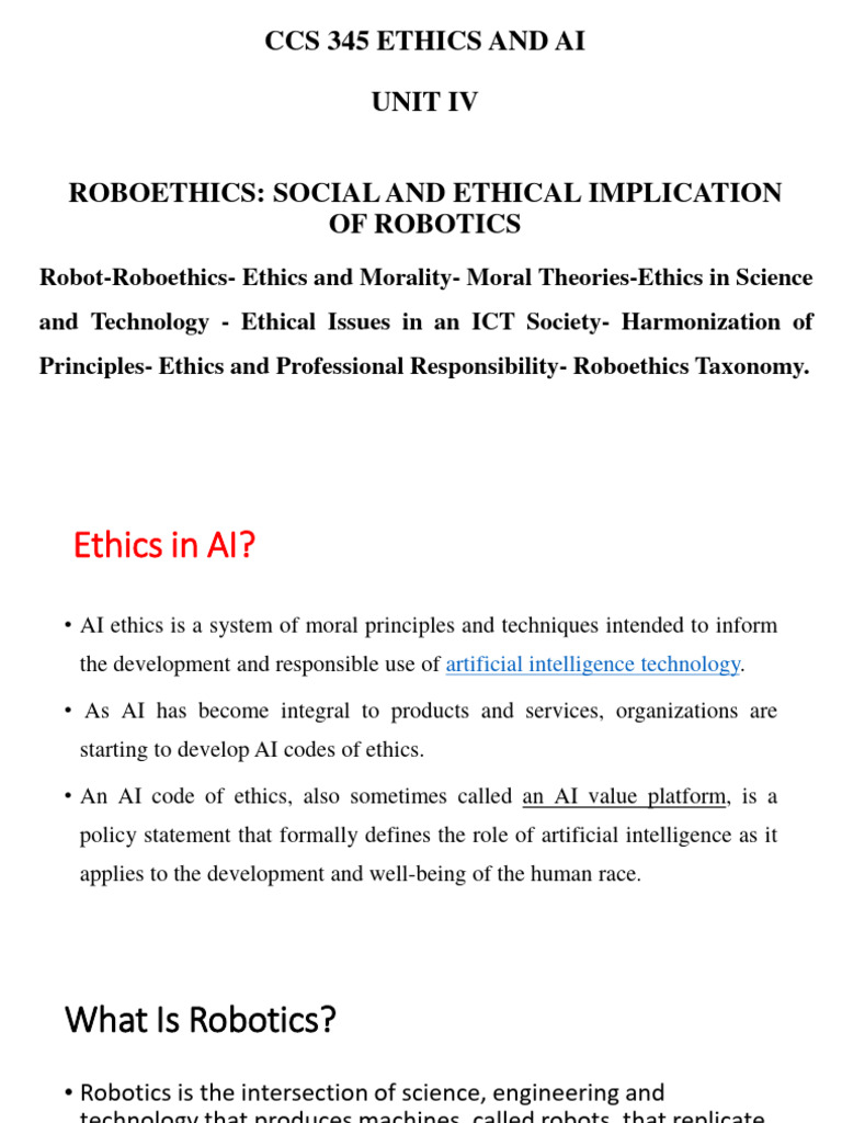Roboethics: Ethics in AI and Robotics | PDF | Morality | Internet