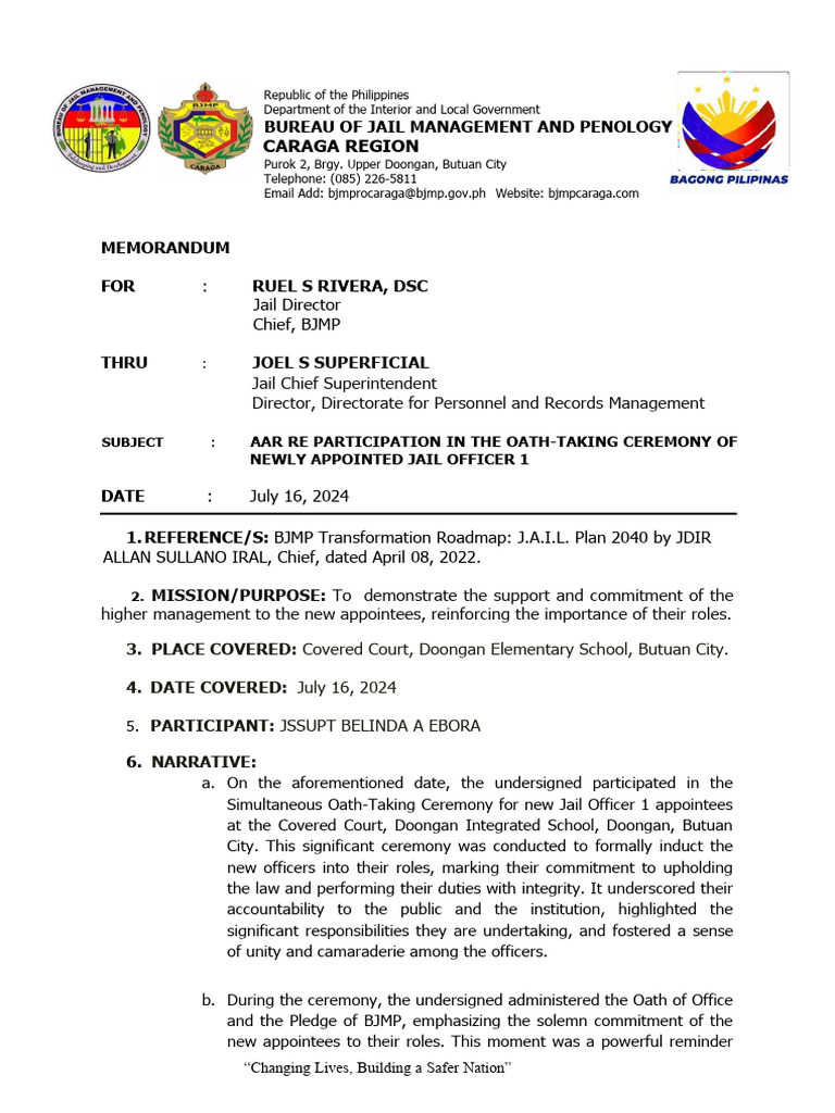 Caraga-Jssupt Ebbora's Aar Re Participation in The Oath-Taking Ceremony ...