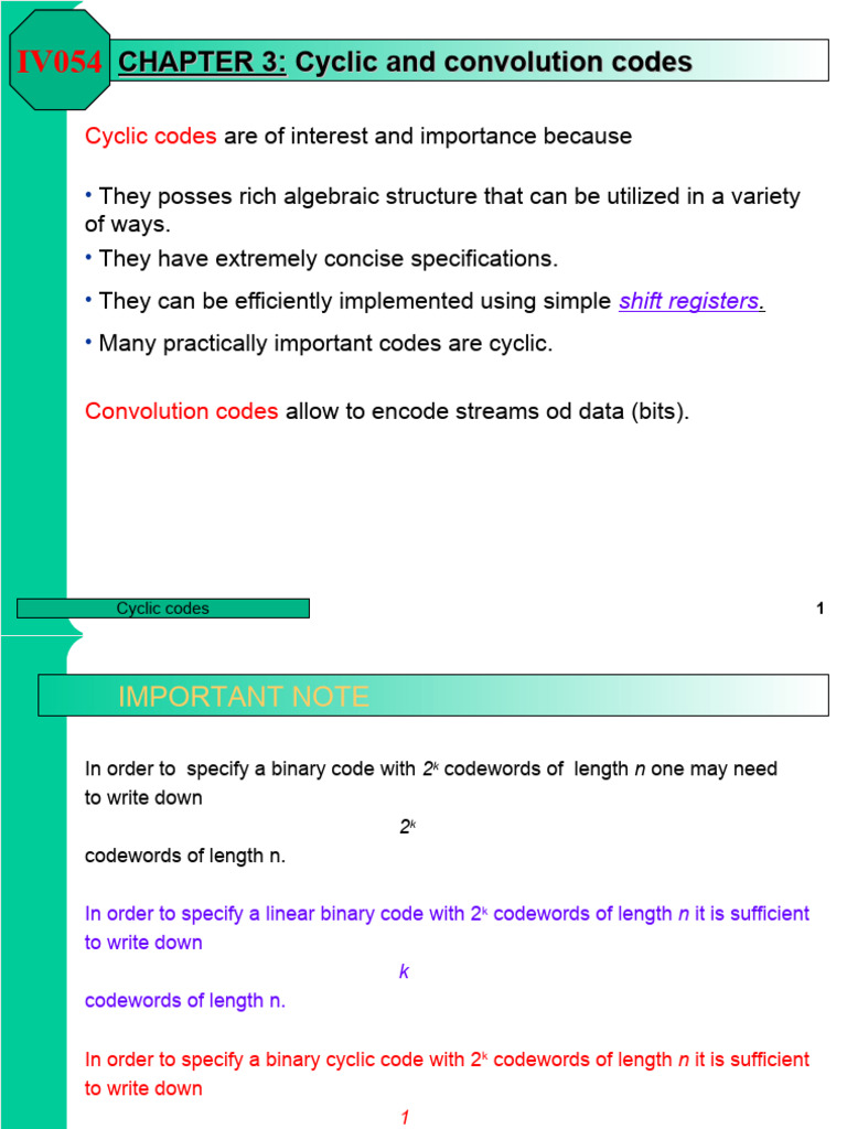 Cyclic Codes: Definitions and Examples | PDF | Computer Science ...