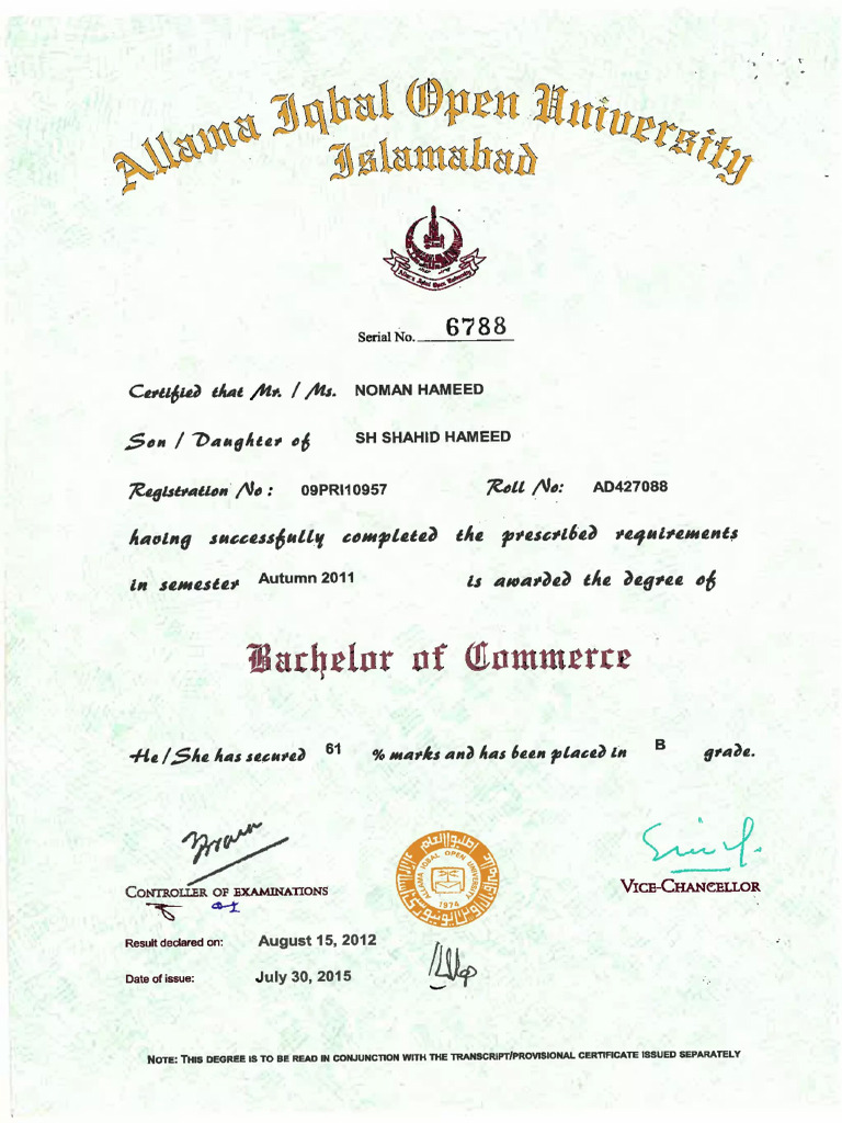 Ba Degree Front PDF | PDF