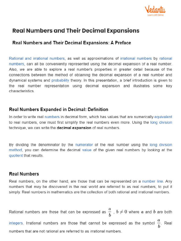 Real Numbers and Their Decimal Expansions | PDF Real Numbers and Their Decimal Expansions | PDF